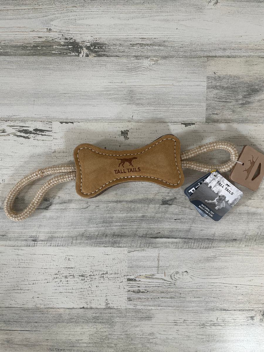 Tall Tail Leather Bone Dog Tug Toy